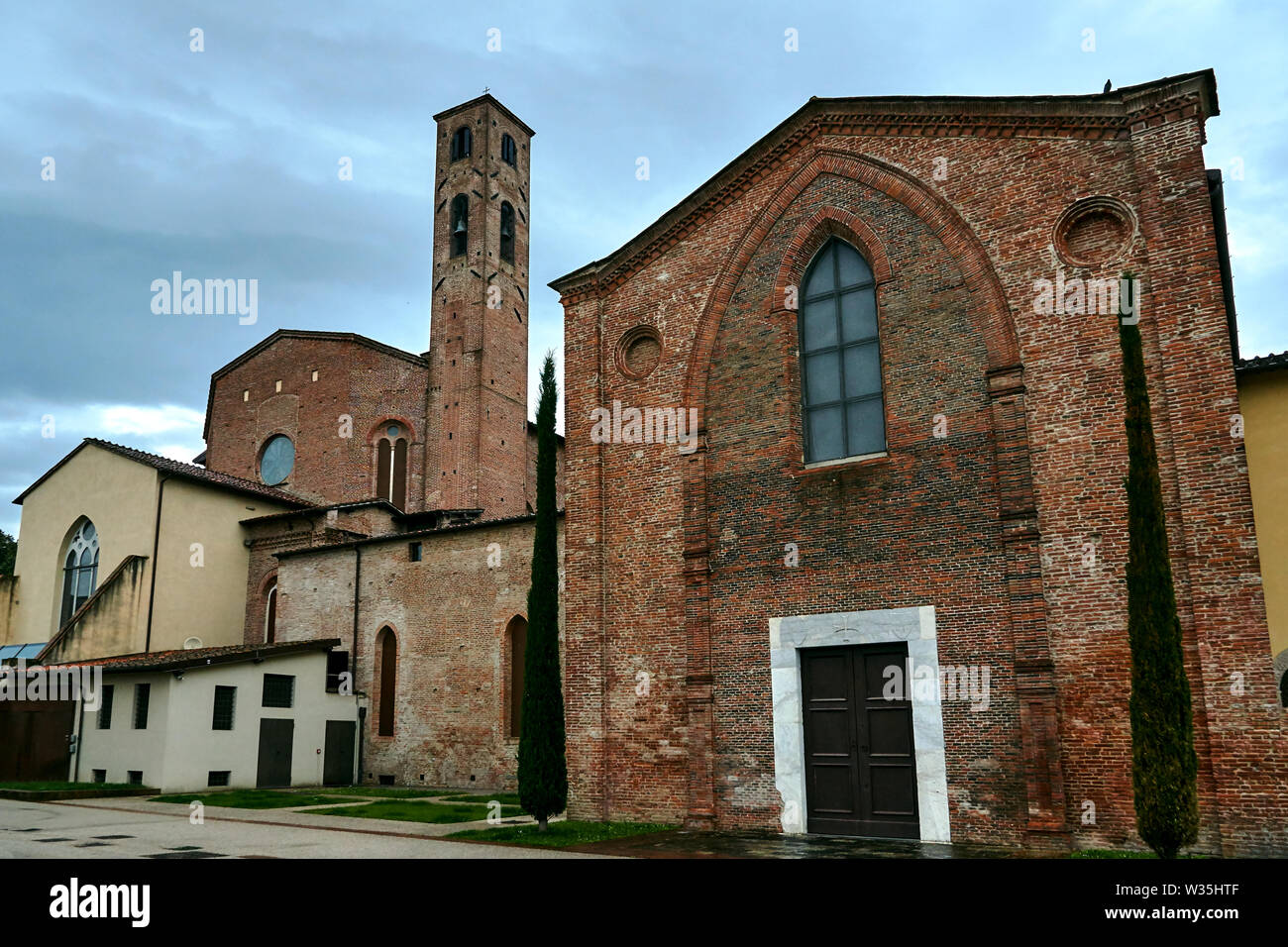 Stone, medieval church with a bell tower in the city of Lukka in ...