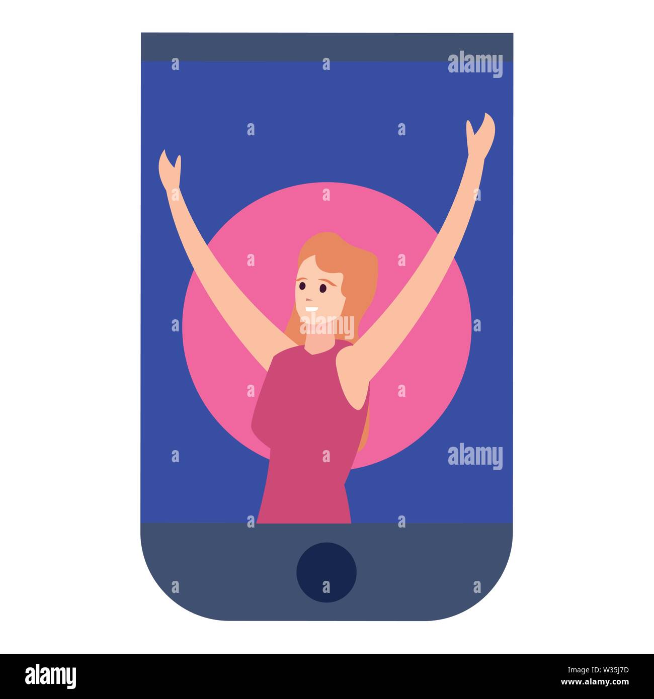happy young woman in smartphone vector illustration Stock Vector Image ...