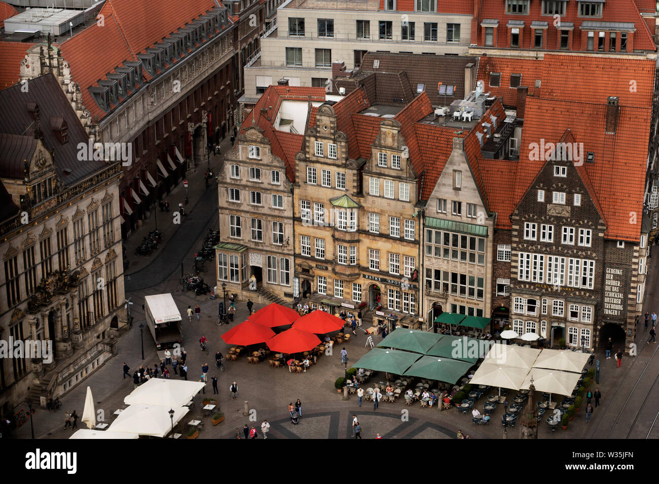 Looking down on the Market Square in the old city center (Altstadt) of ...