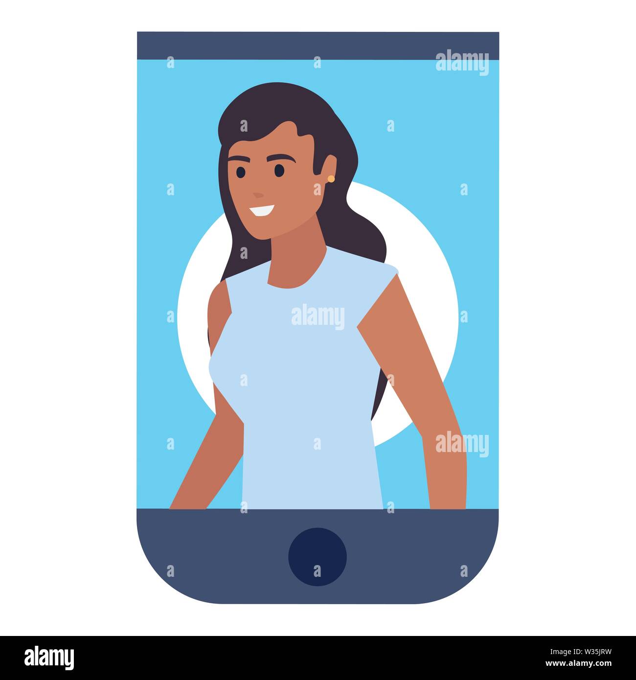 happy young woman in smartphone vector illustration Stock Vector Image ...