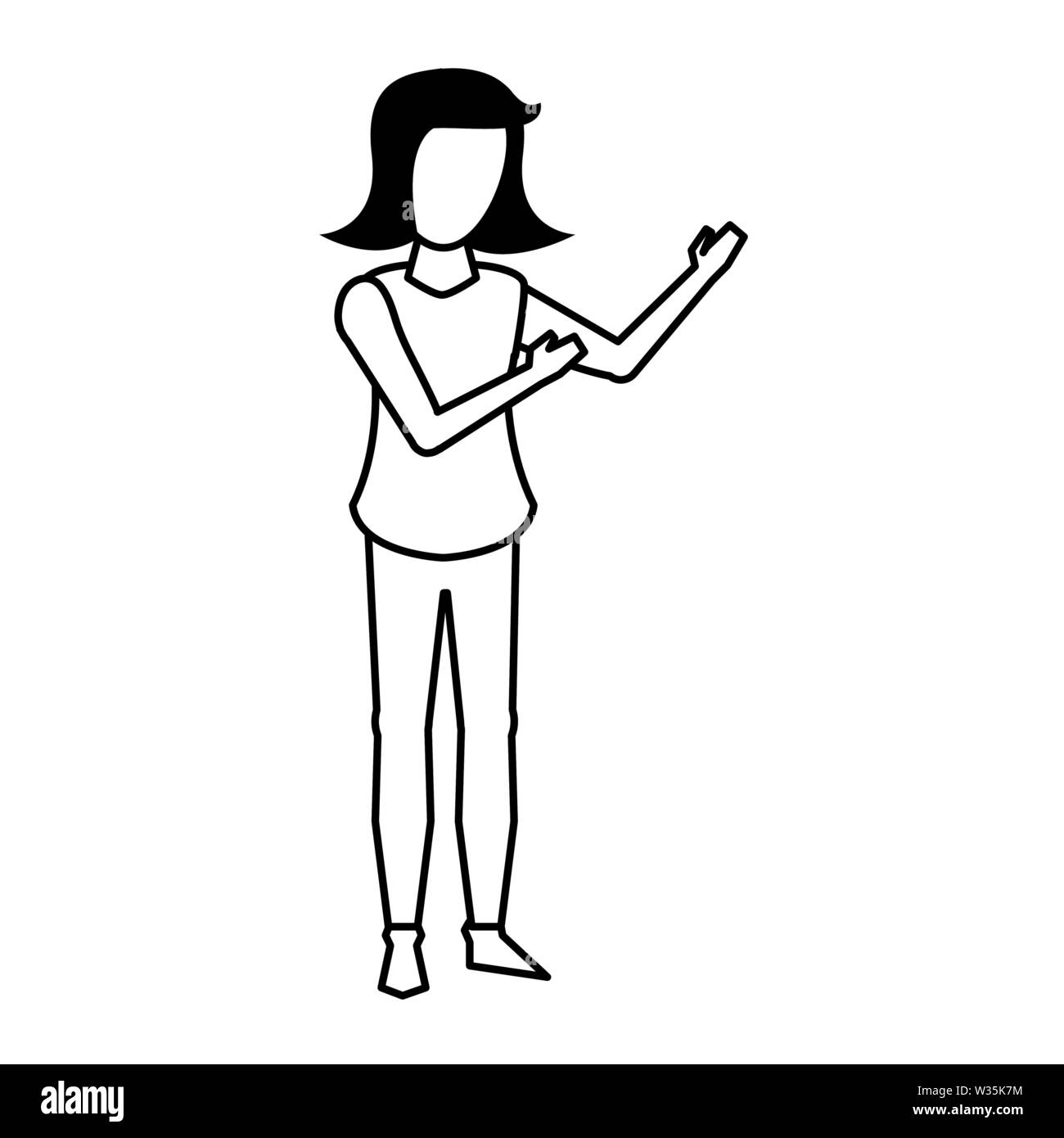 young woman without face cartoon in black and white Stock Vector Image ...