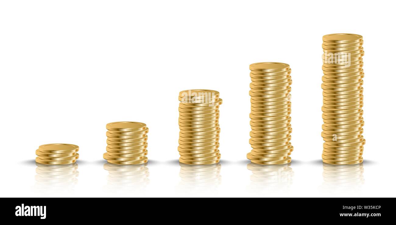 Income graph golden realistic coin. 3D money stack Stock Vector Image ...