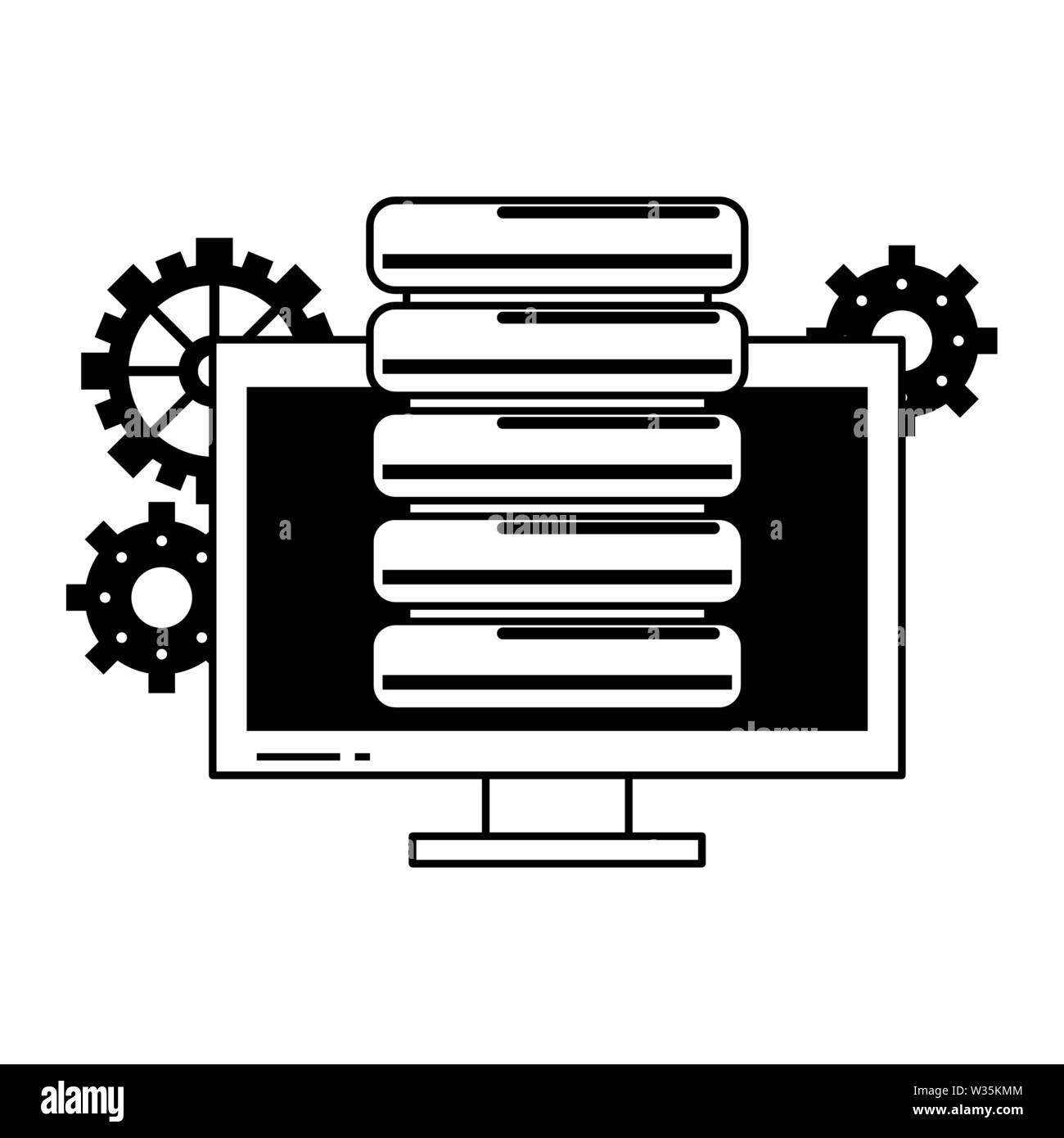 computer screen technology hardware cartoon in black and white Stock ...