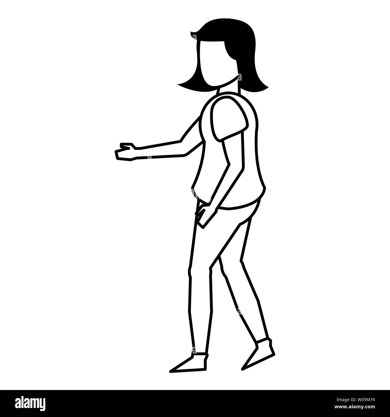 young woman without face cartoon in black and white Stock Vector Image ...