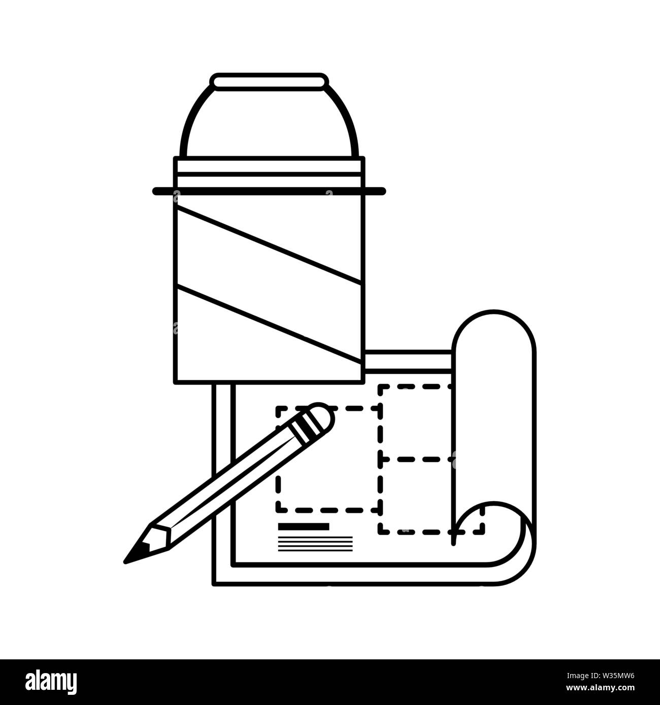 construction architectural project plan cartoon in black and white ...
