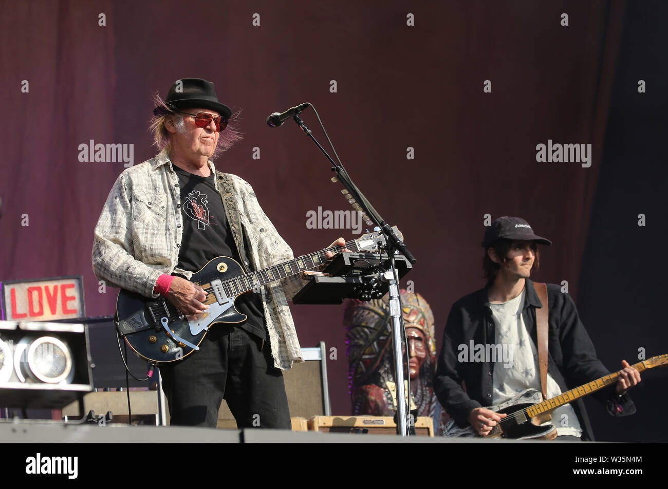 Neil Young performing at British Summer Time in Hyde Park, London Stock ...
