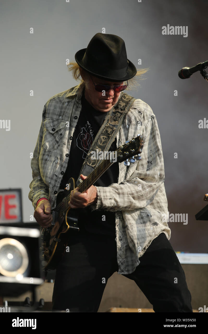Neil Young performing at British Summer Time in Hyde Park, London Stock ...