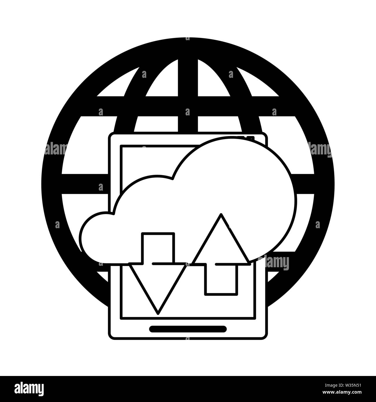 tablet mobile technology hardware cartoon in black and white Stock ...