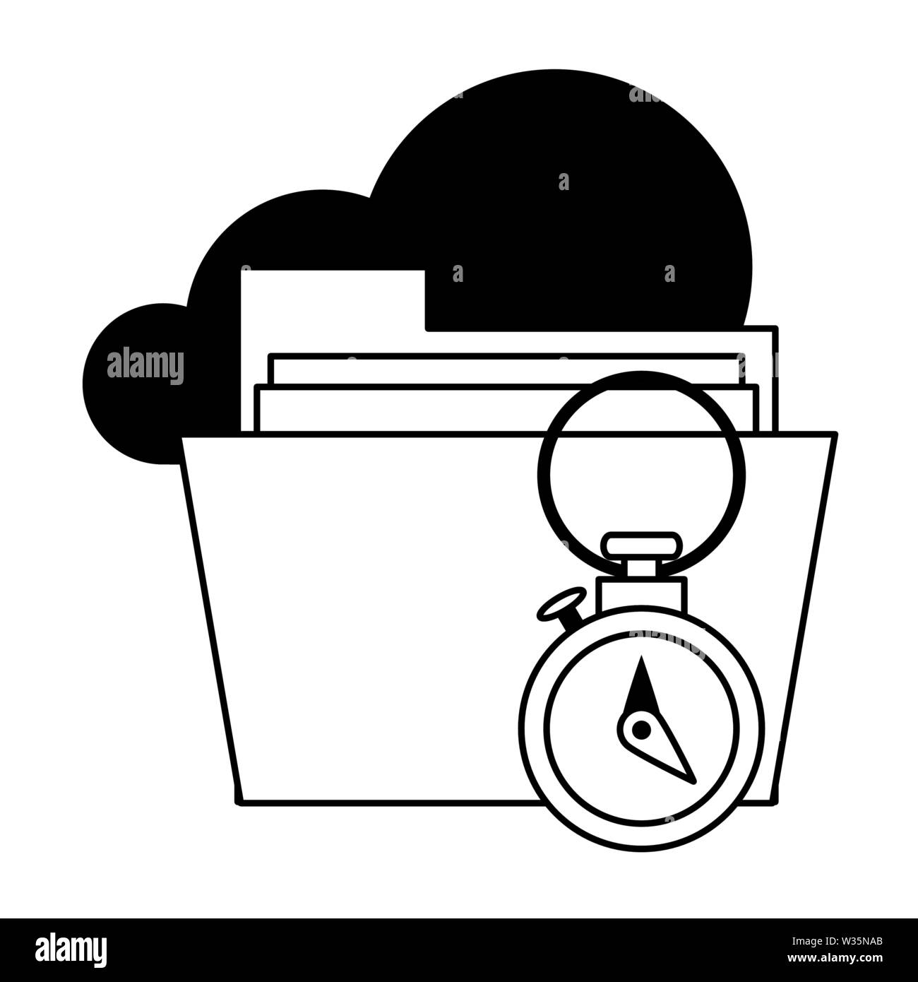 documents files system archives cartoon in black and white Stock Vector ...