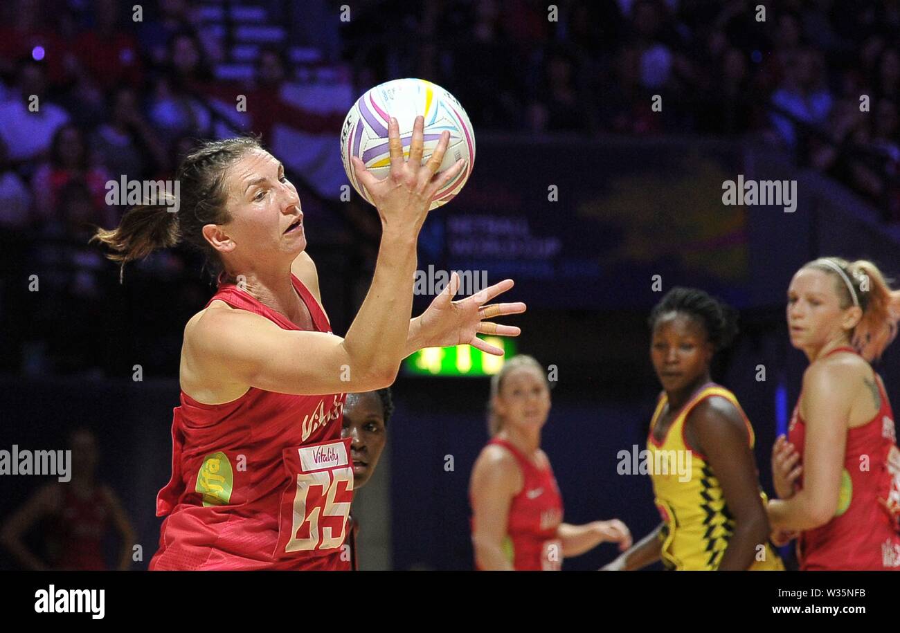 Liverpool. United Kingdom. 12 July 2019. Rachel Dunn (England) catches ...