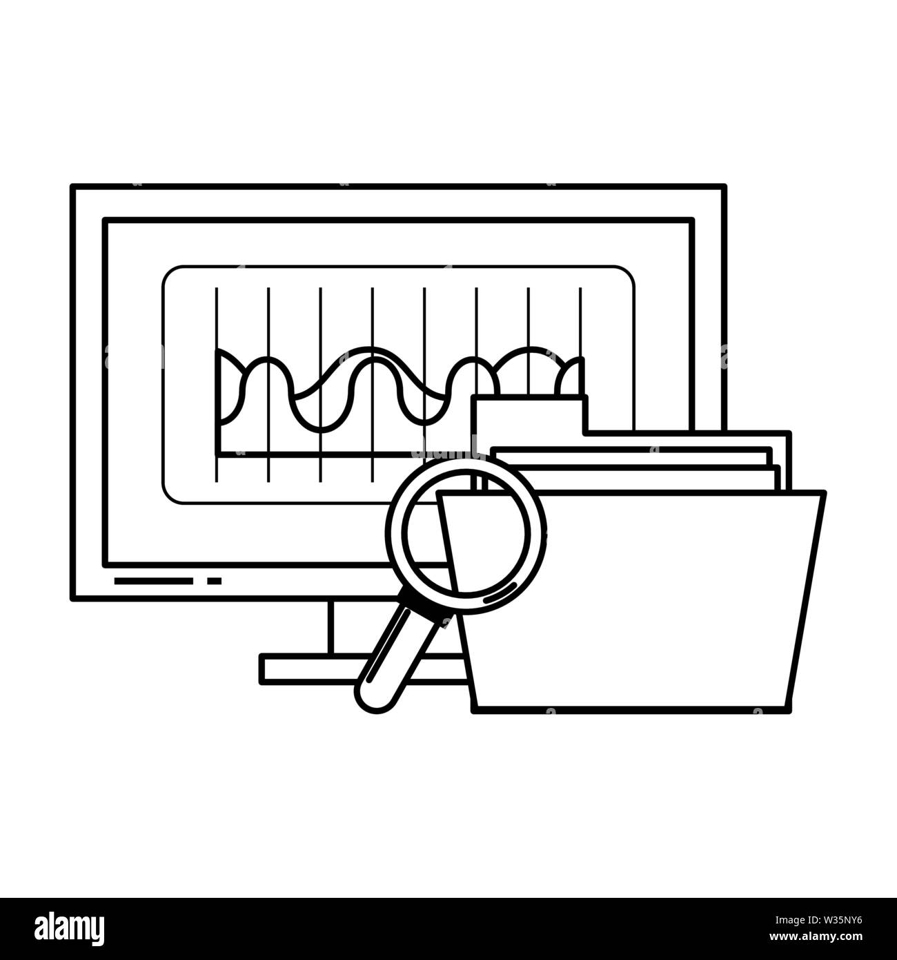 computer screen technology hardware cartoon in black and white Stock ...