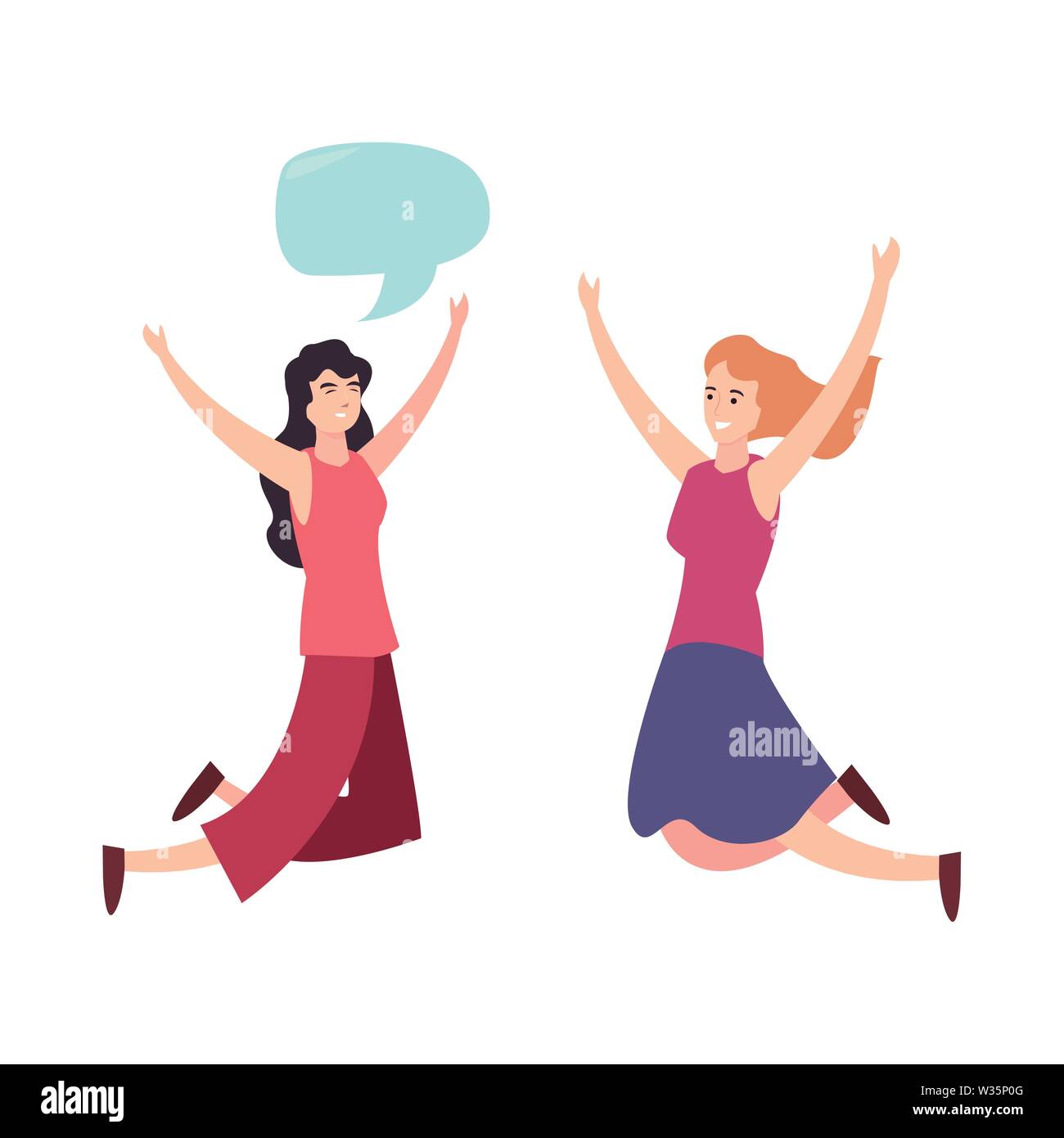 women happy young people talk bubble on white background vector ...