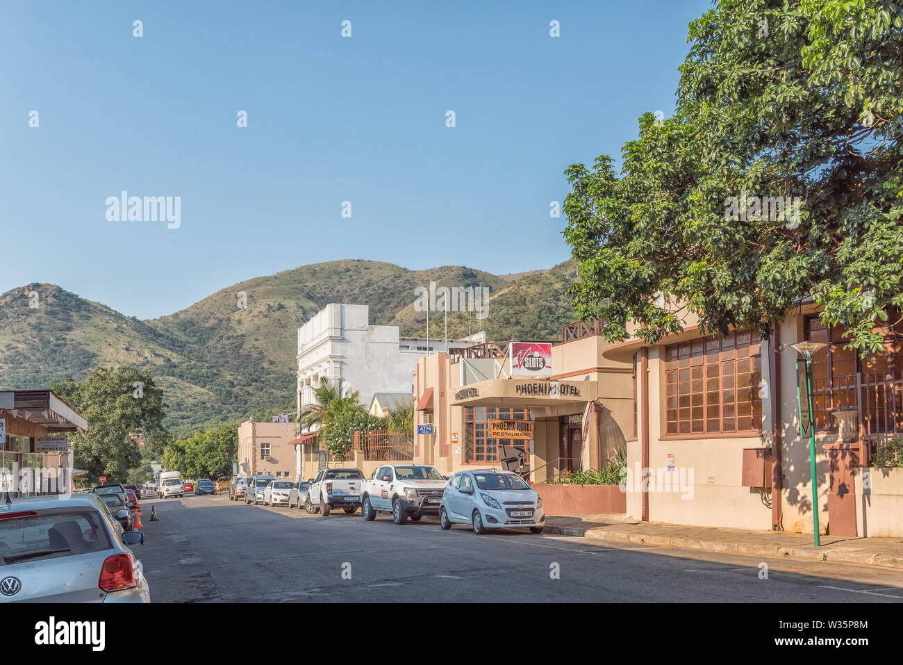 BARBERTON, SOUTH AFRICA - MAY 2, 2019: A street scene, with the Phoenix ...