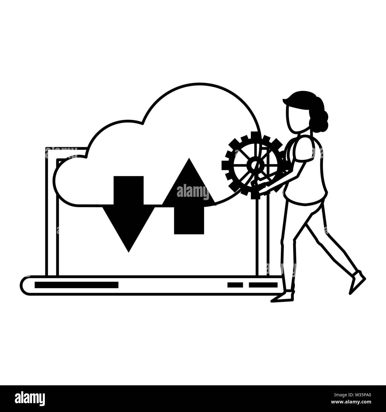 laptop mobile technology hardware cartoon in black and white Stock ...