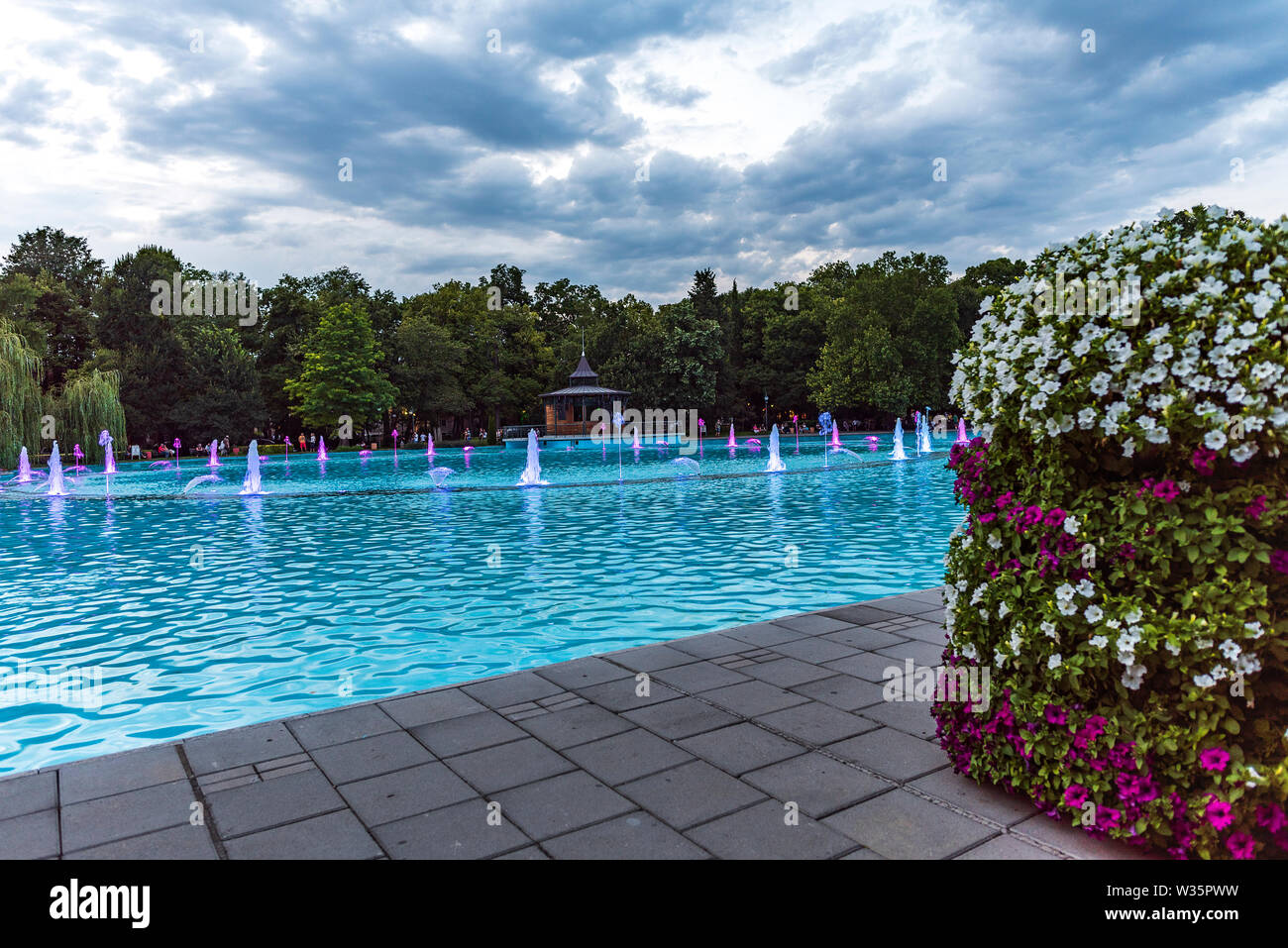 Singing fountain in the central park of Plovdiv, Bulgaria Stock Photo ...