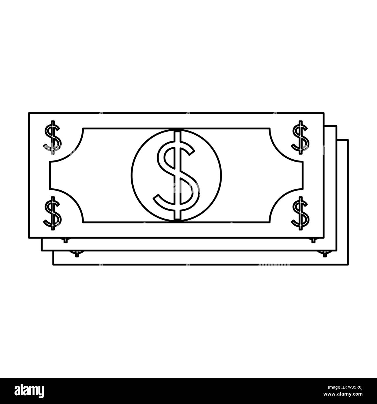 saving money cash bills cartoon in black and white Stock Vector Image ...