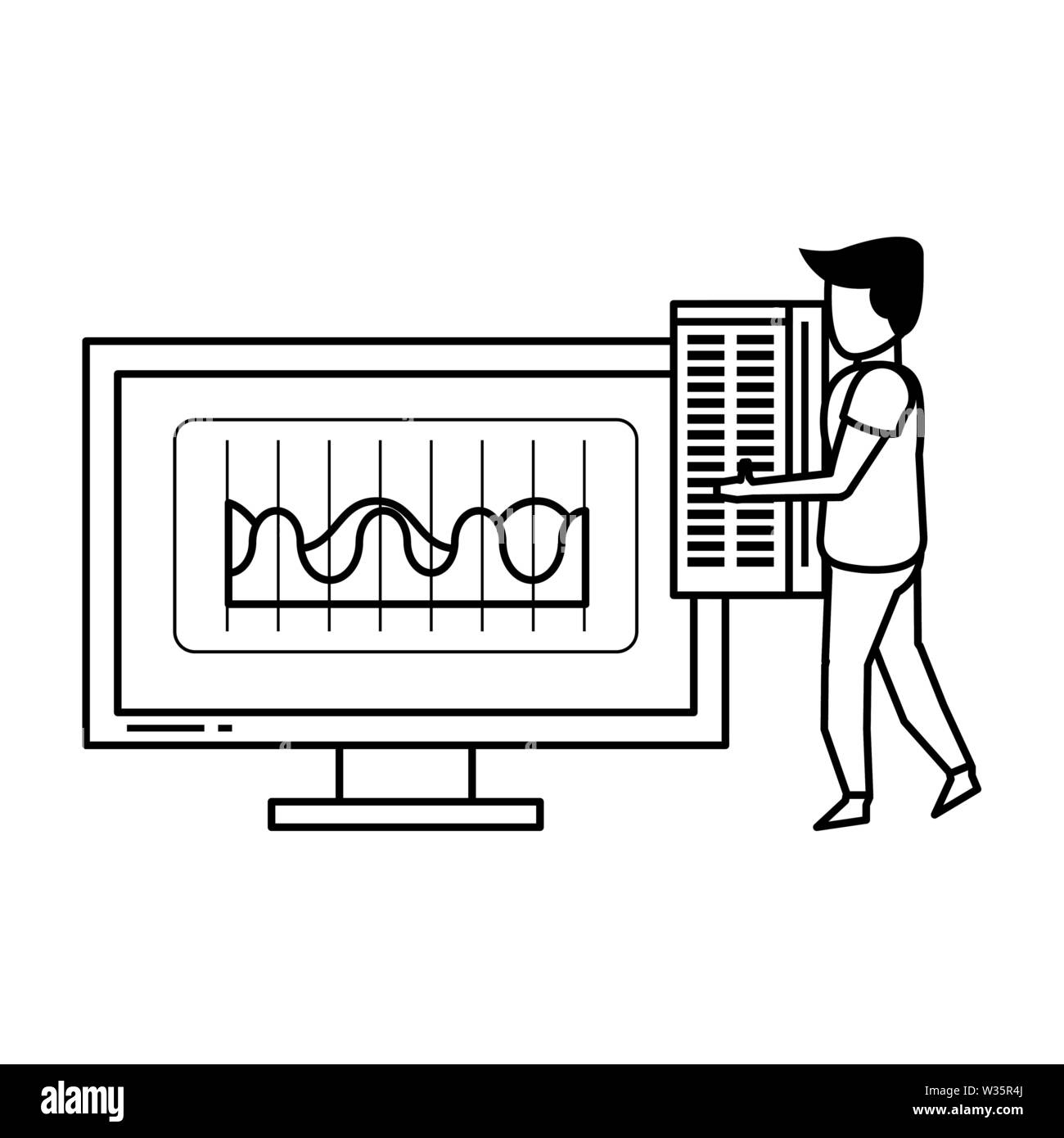 computer screen technology hardware cartoon in black and white Stock ...