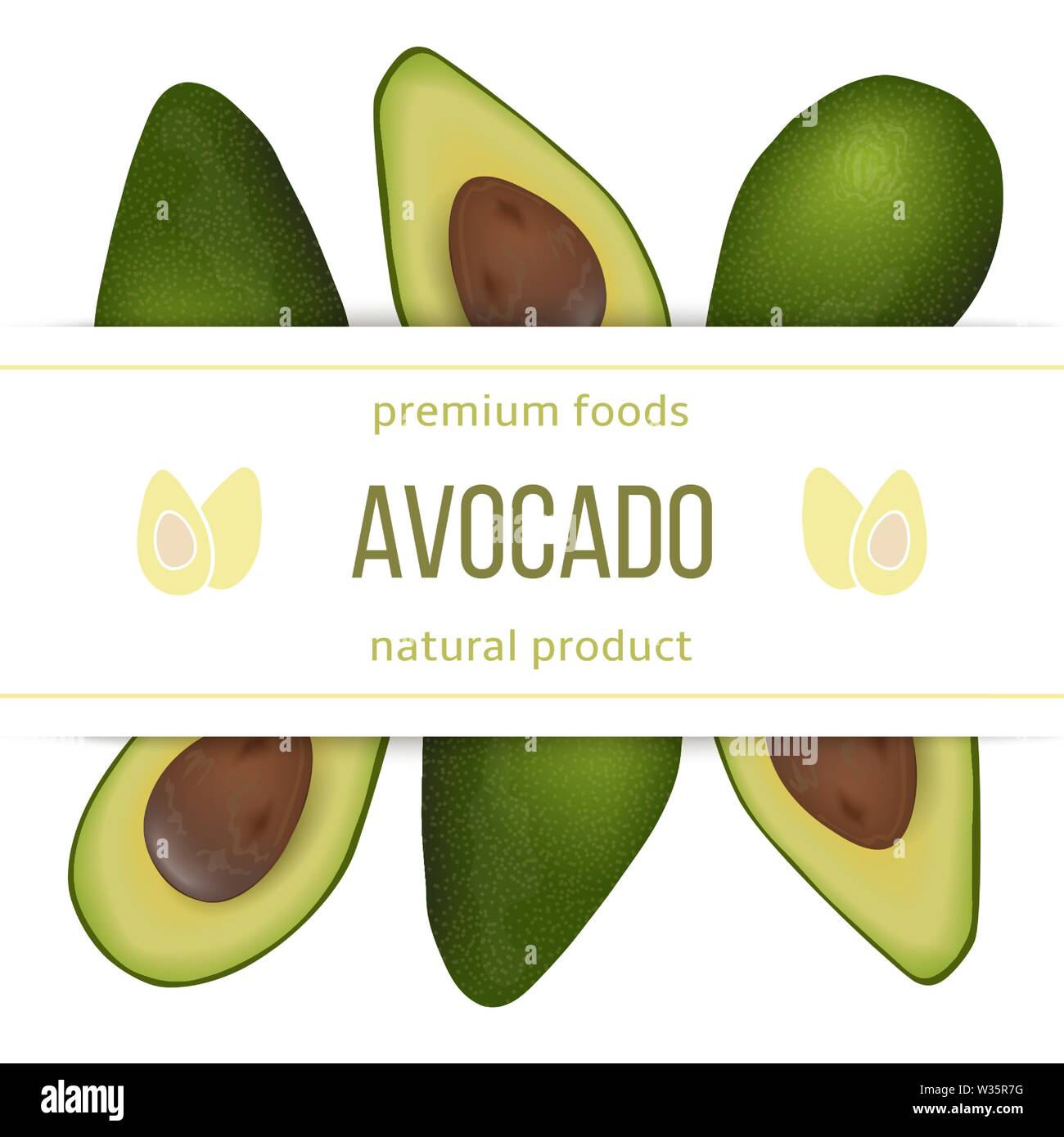 Avocado card template with copy space on stripe. ripe raw fruit. Persea ...