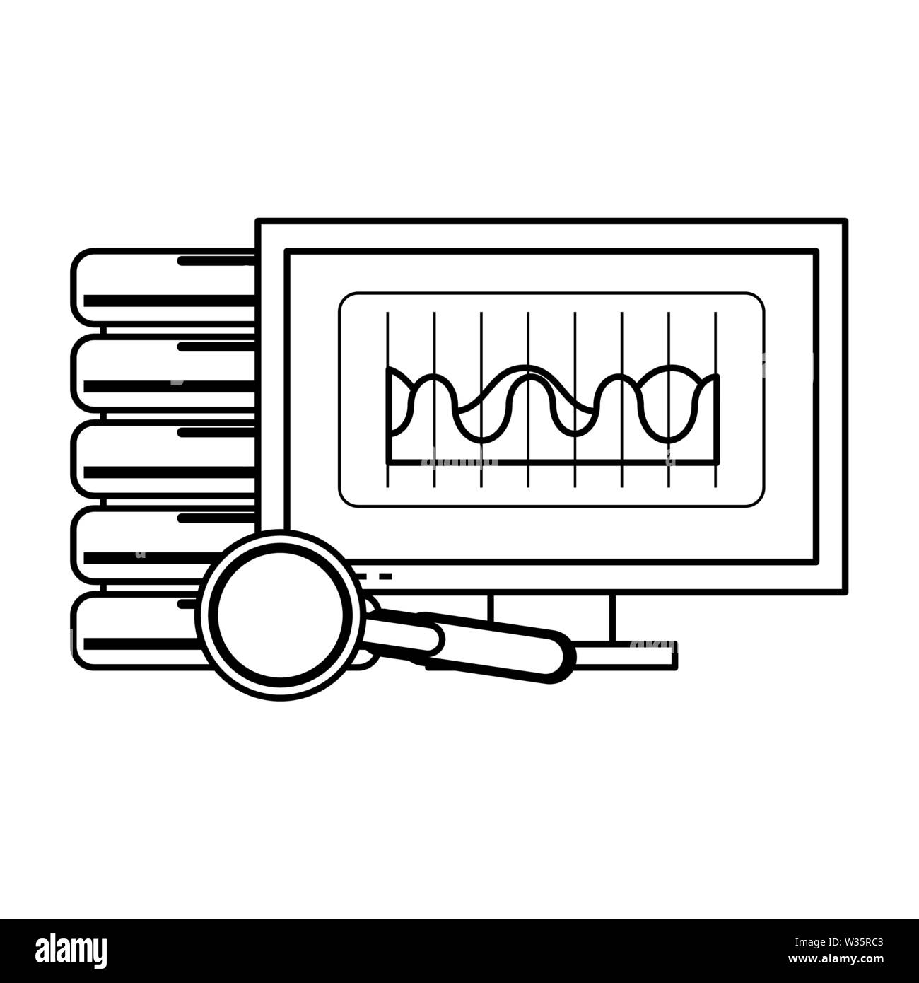 computer screen technology hardware cartoon in black and white Stock ...