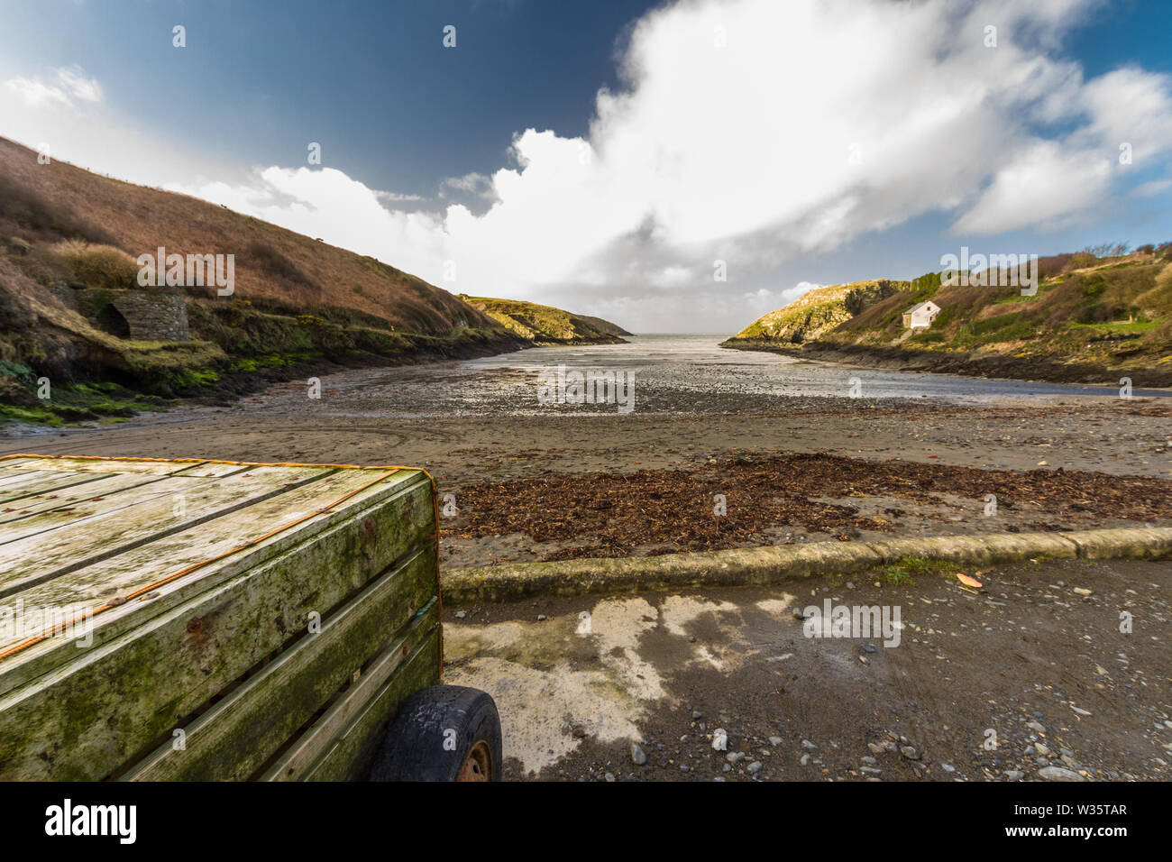 Abercastle Harbour, Pembrokeshire, Wales, UK, wide angle Stock Photo ...