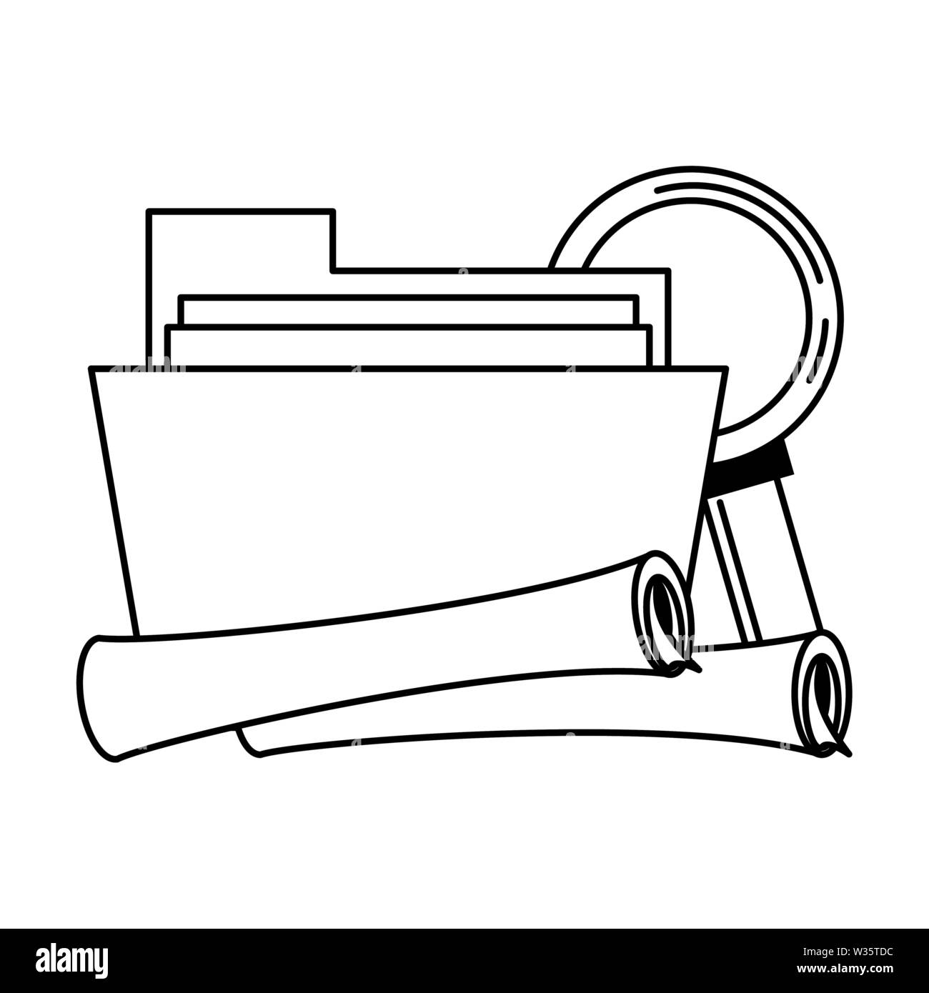 documents files system archives cartoon in black and white Stock Vector ...