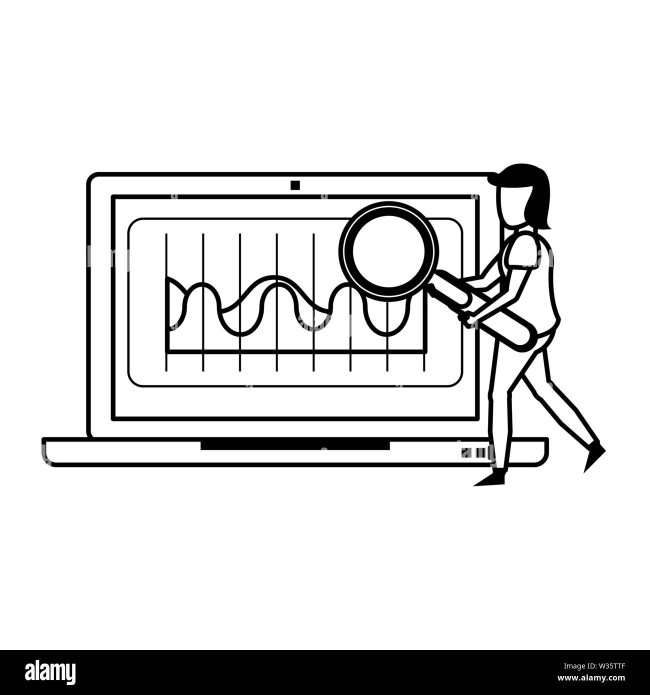 laptop mobile technology hardware cartoon in black and white Stock ...