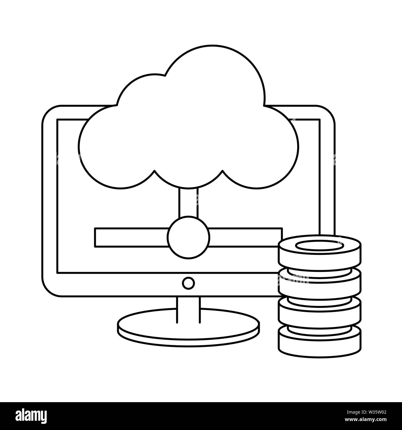 computer screen technology hardware cartoon in black and white Stock ...