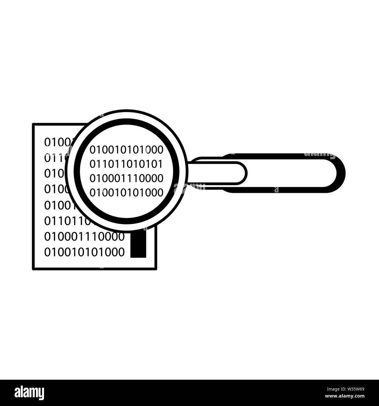 magnifying glass checking system cartoon in black and white Stock ...