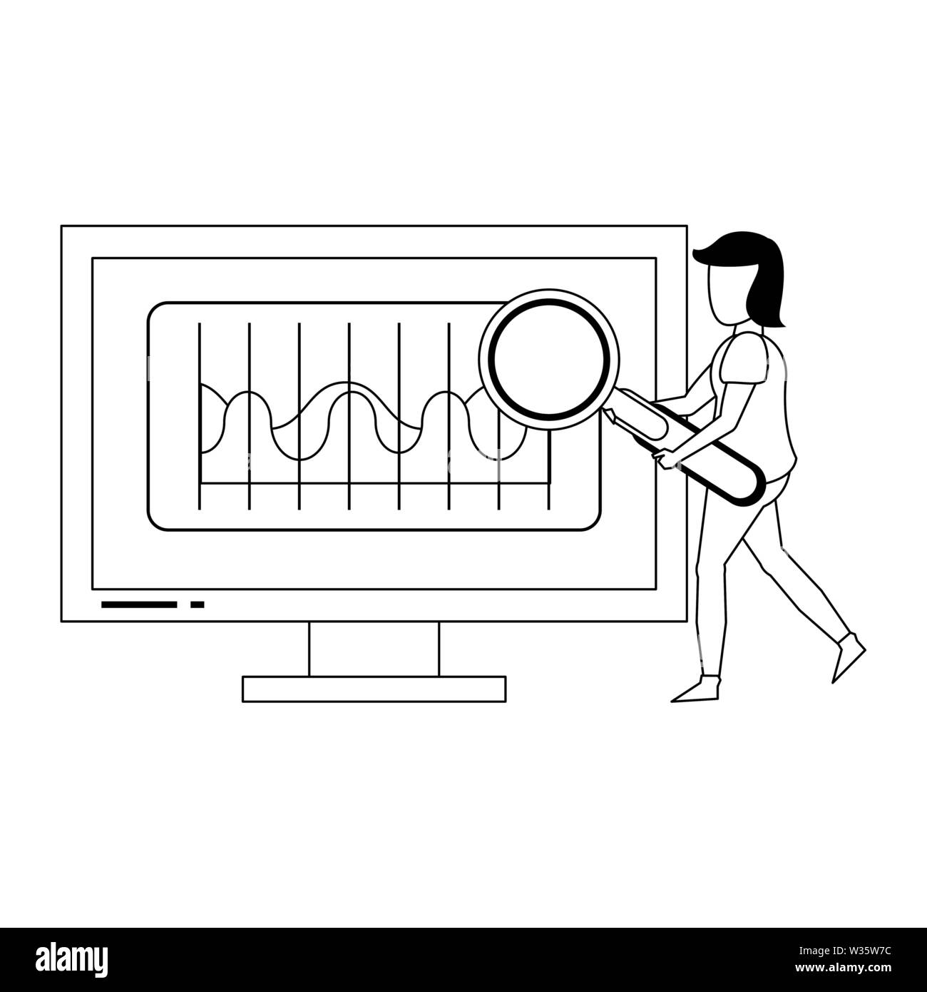 computer screen technology hardware cartoon in black and white Stock ...