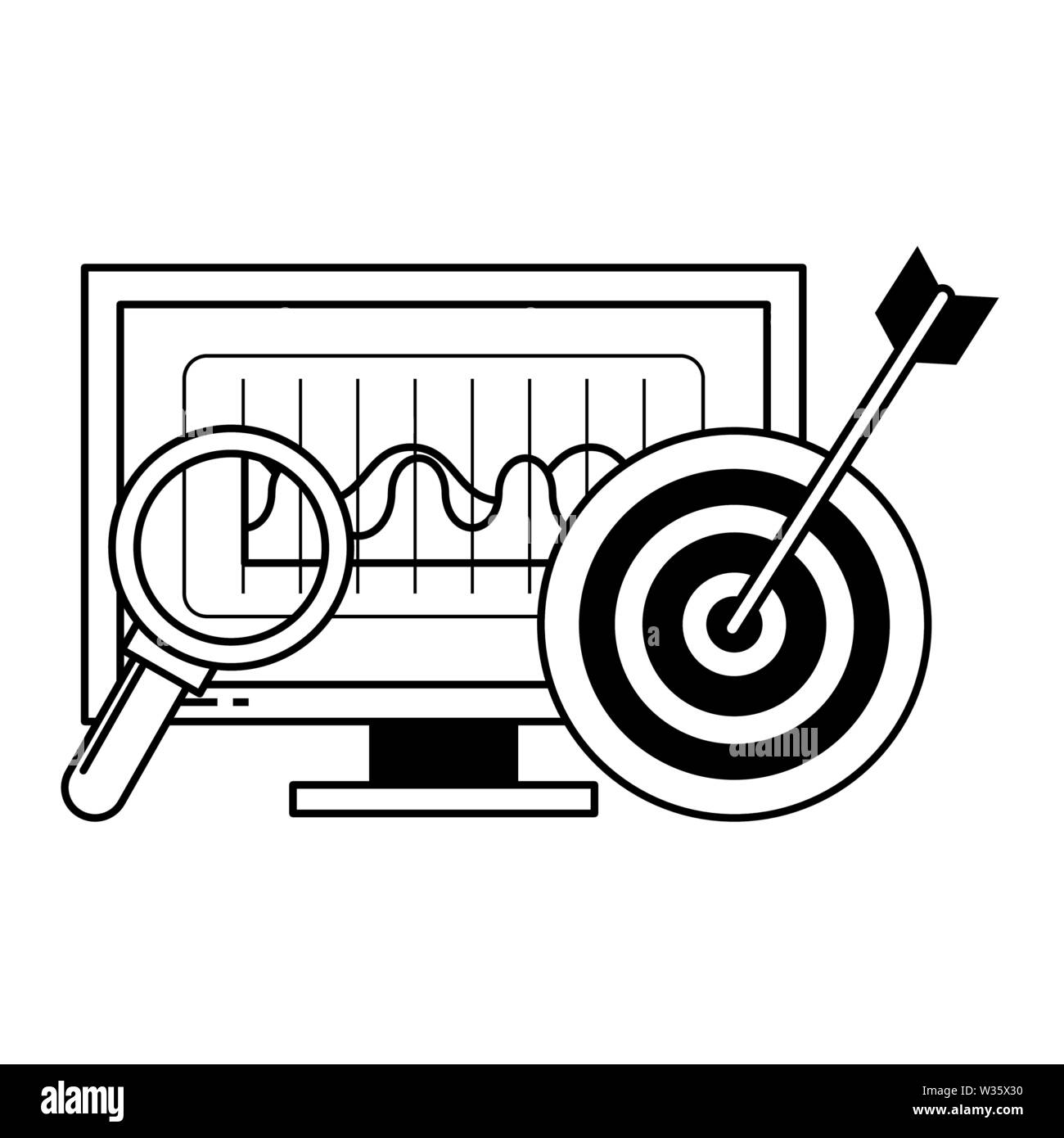 computer screen technology hardware cartoon in black and white Stock ...