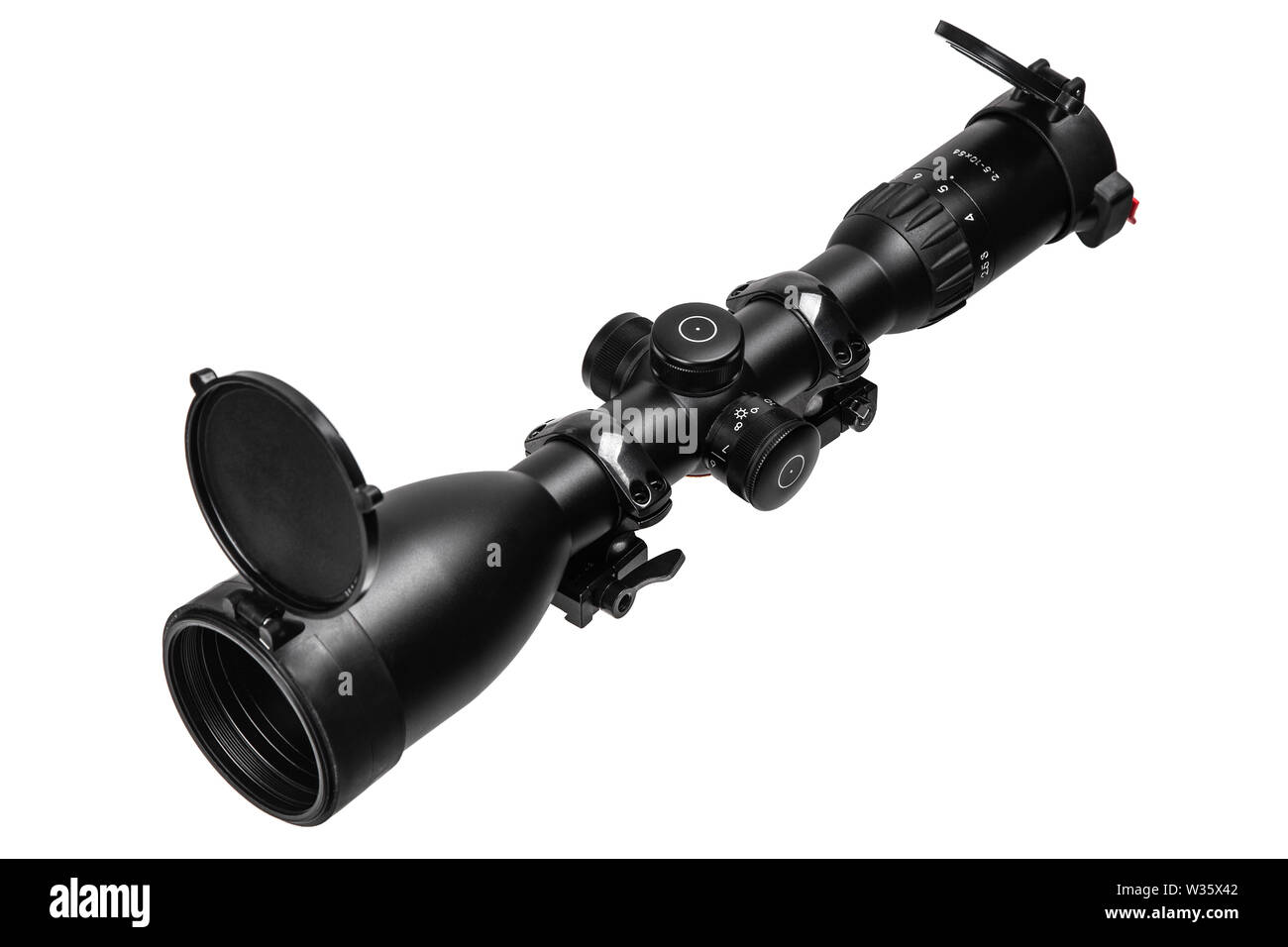 modern black optical scope for weapon isolated on white. sight scope ...