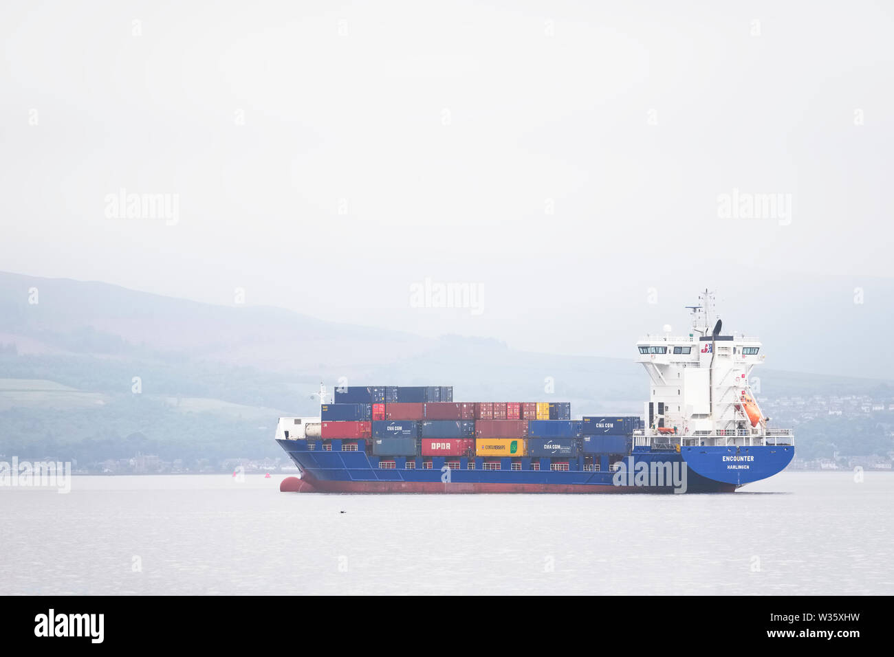 Greenock , Inverclyde / Scotland - July 12th 2019: Cargo ship vessel ...
