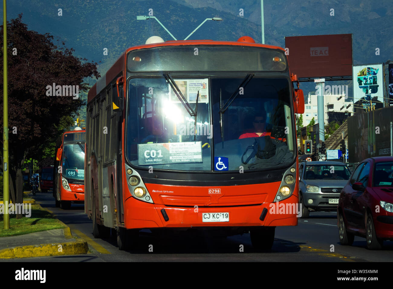 SANTIAGO, CHILE - OCTOBER 2014: Public transport bus in La Reina Stock ...