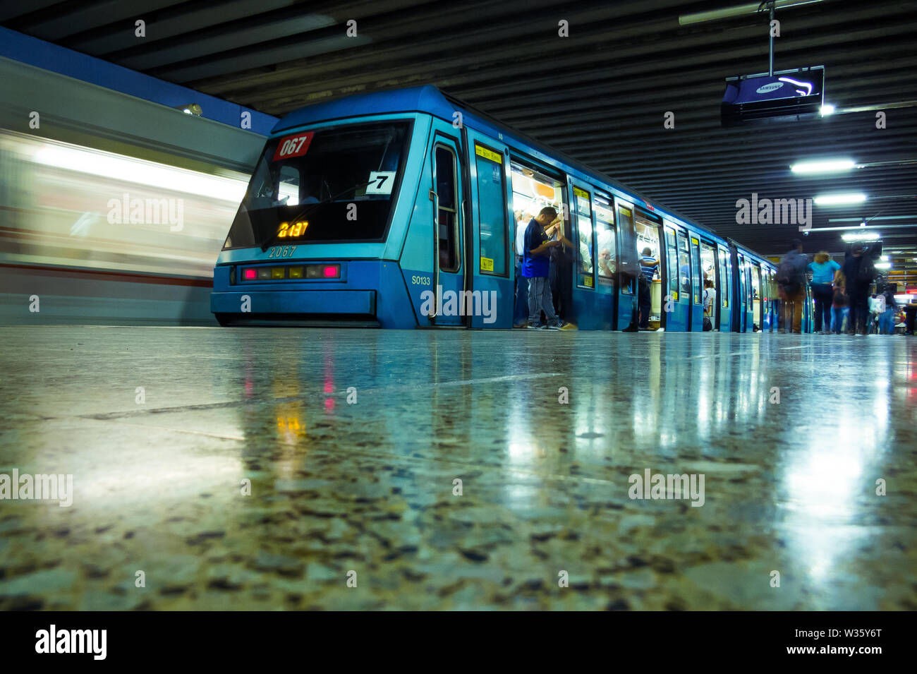 SANTIAGO, CHILE - OCTOBER 2014: A Santiago Metro NS93 at República ...