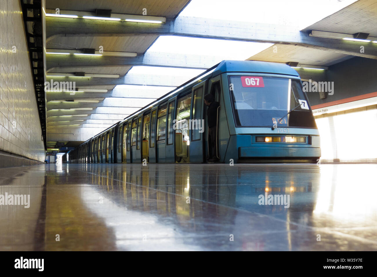 SANTIAGO, CHILE - OCTOBER 2014: A Santiago Metro NS93 train at Neptuno ...