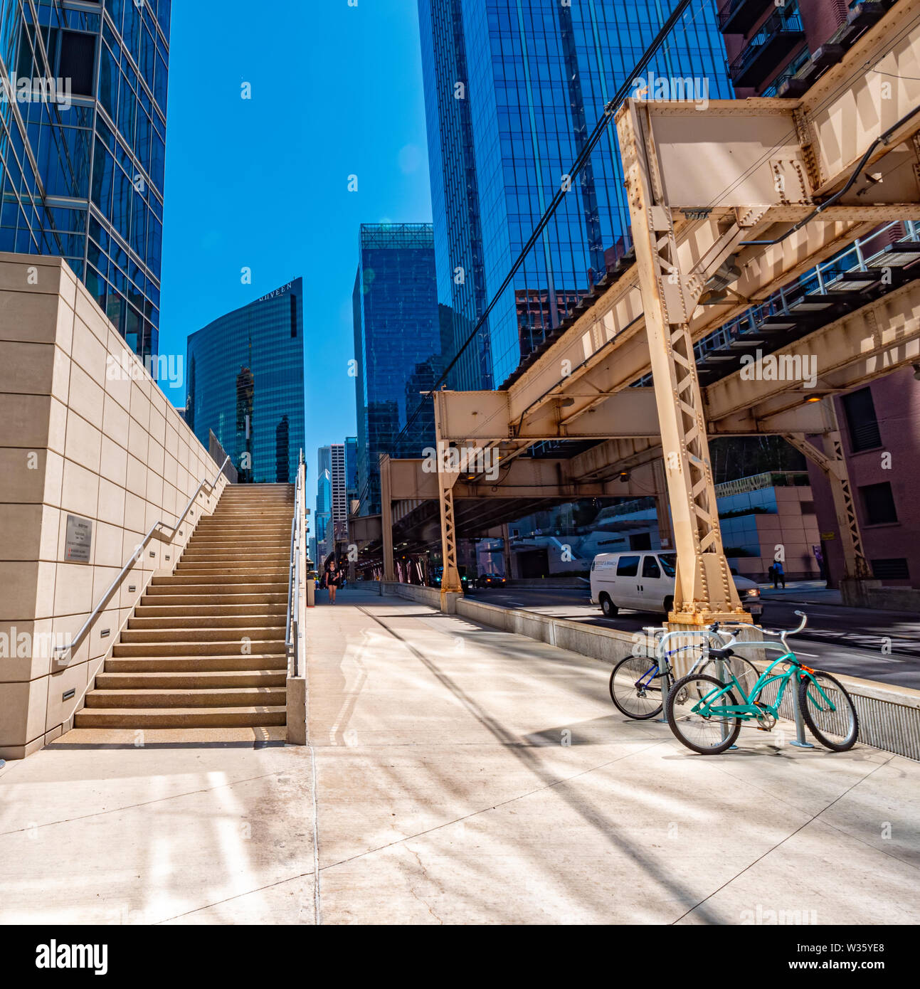 Typical street view in Chicago with subway tracks - CHICAGO, USA - JUNE ...