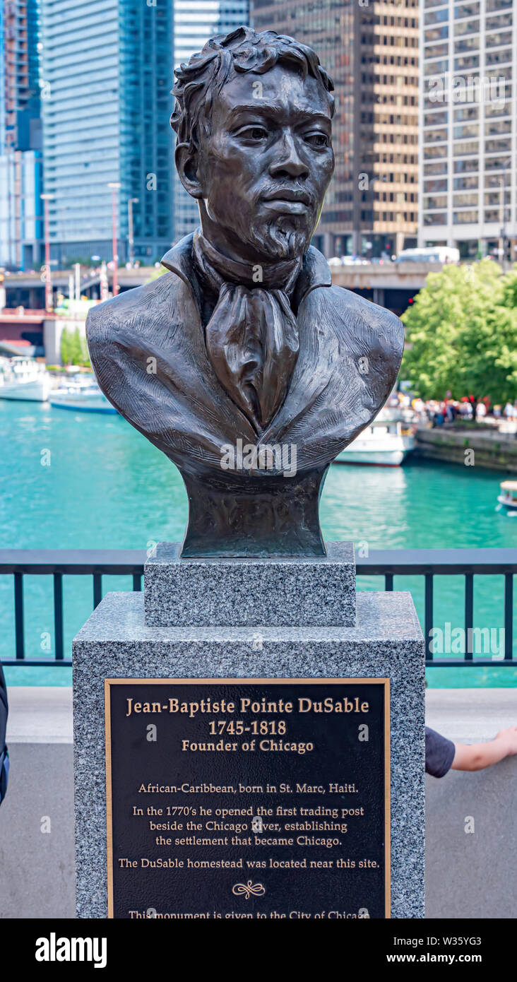 Jean Baptiste Pointe DuSable Monument in Chicago - CHICAGO, USA - JUNE ...
