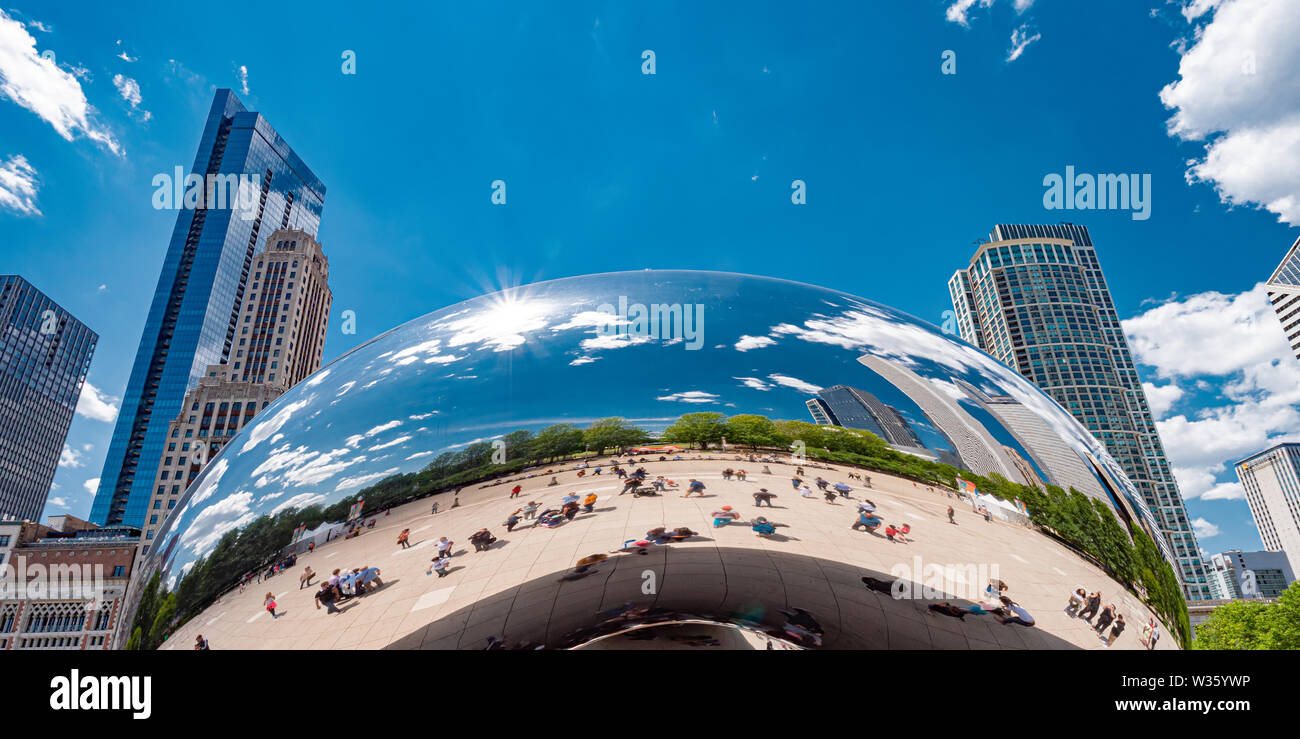Millennium Park in Chicago with famous Cloud Gate - CHICAGO, USA - JUNE 11, 2019 Stock Photo - Alamy