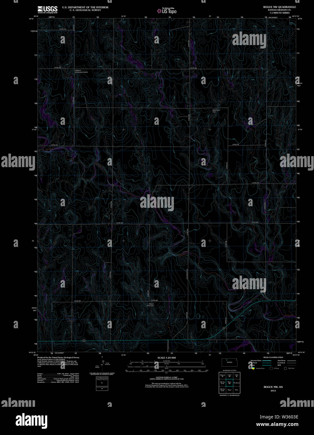 USGS TOPO Map Kansas KS Bogue NW 20120904 TM Inverted Restoration Stock ...
