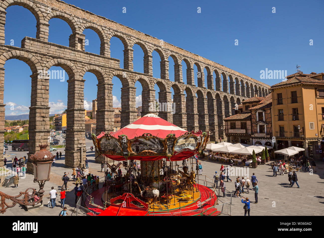 SEGOVIA, SPAIN - April 27, 2019: Landscape of Roman Aqueduct, the ...