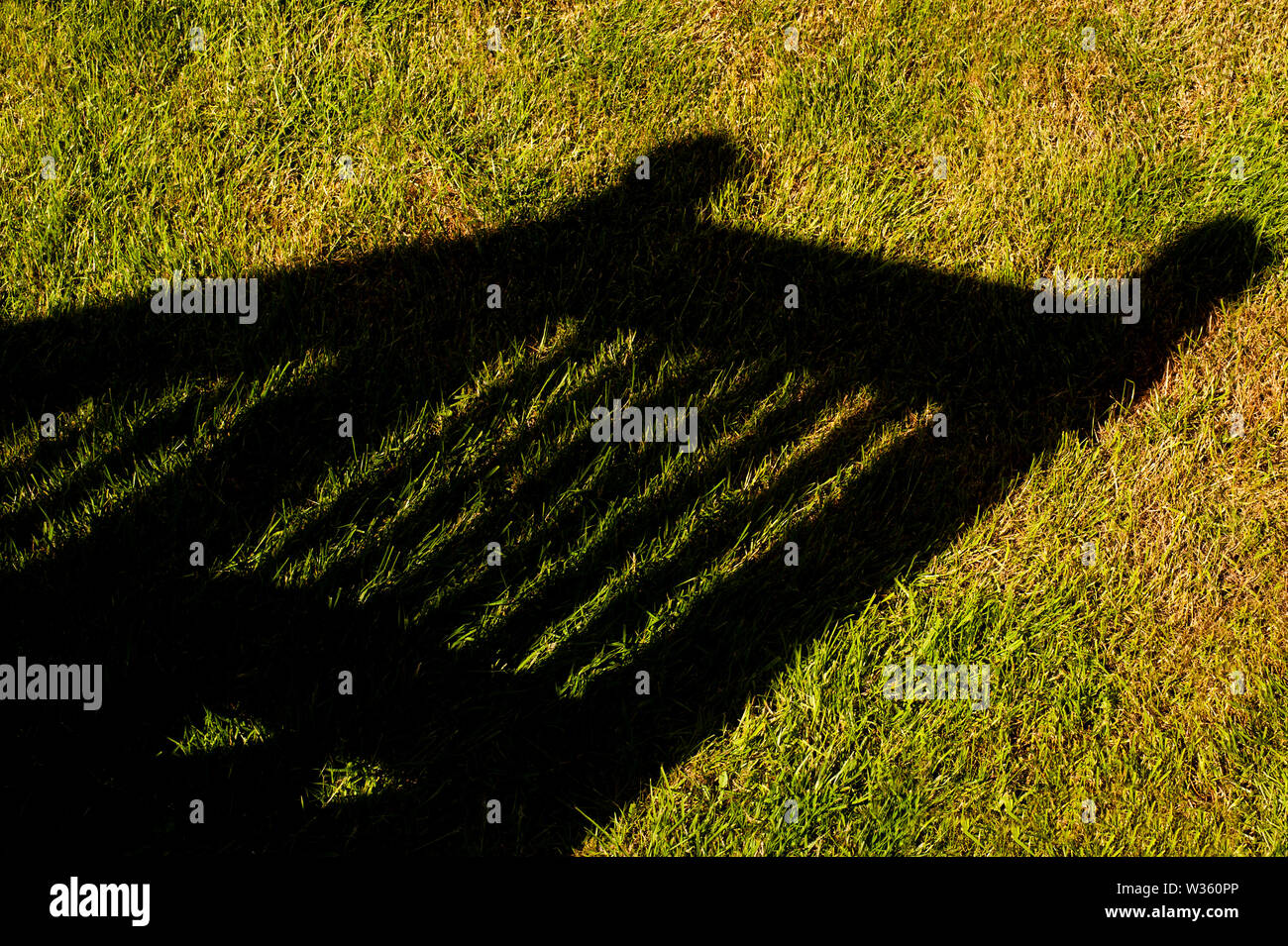 Silhouetted railing on grass creating abstract patterns Stock Photo - Alamy
