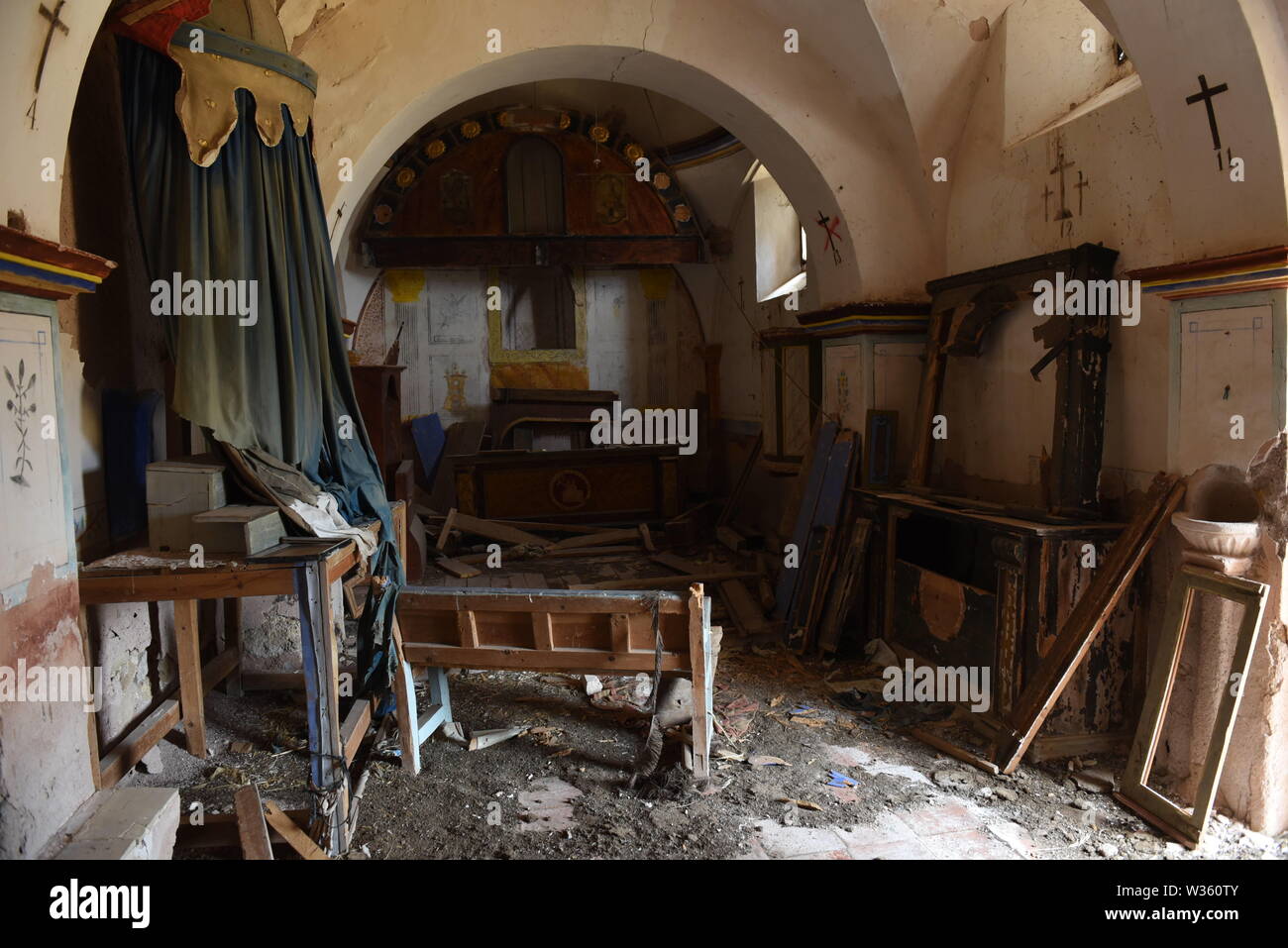 Lomeda, Soria, Spain. 12th July, 2019. An abandoned church seen in ...