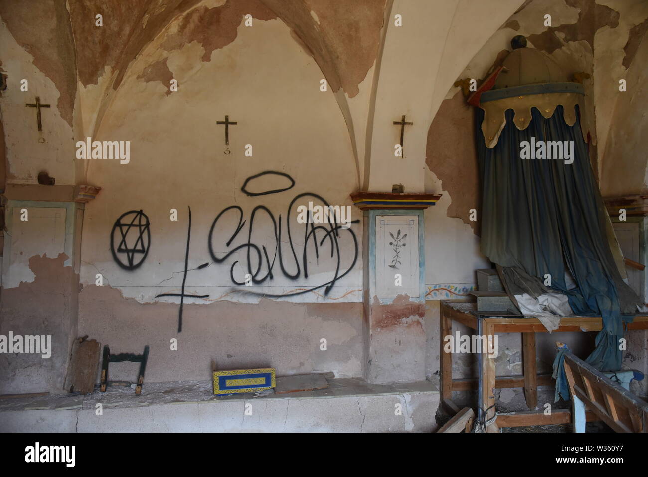 Lomeda, Soria, Spain. 12th July, 2019. An abandoned church seen in ...