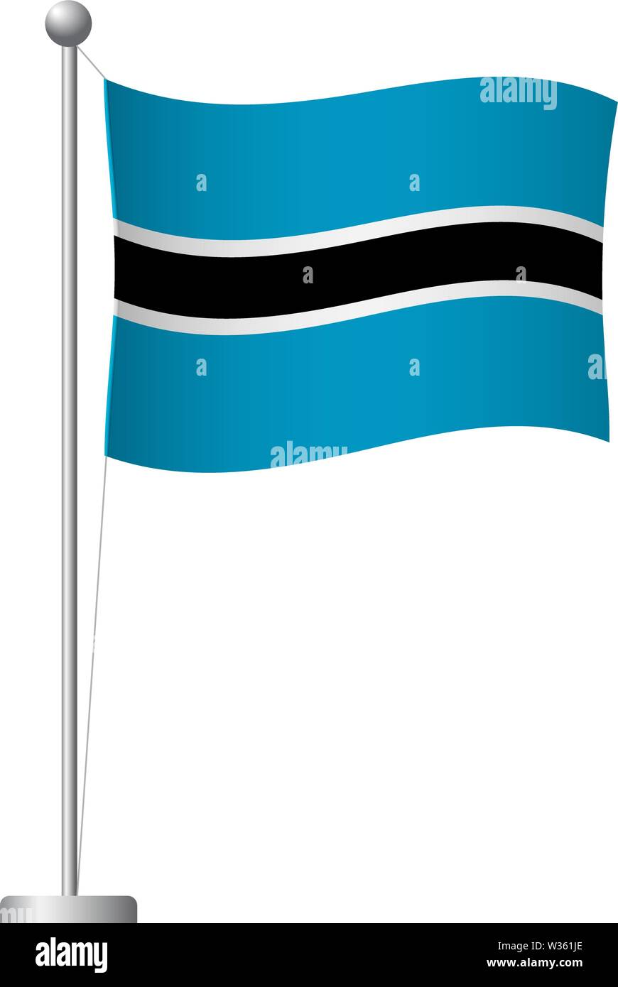 Botswana flag on pole. Metal flagpole. National flag of Botswana vector ...