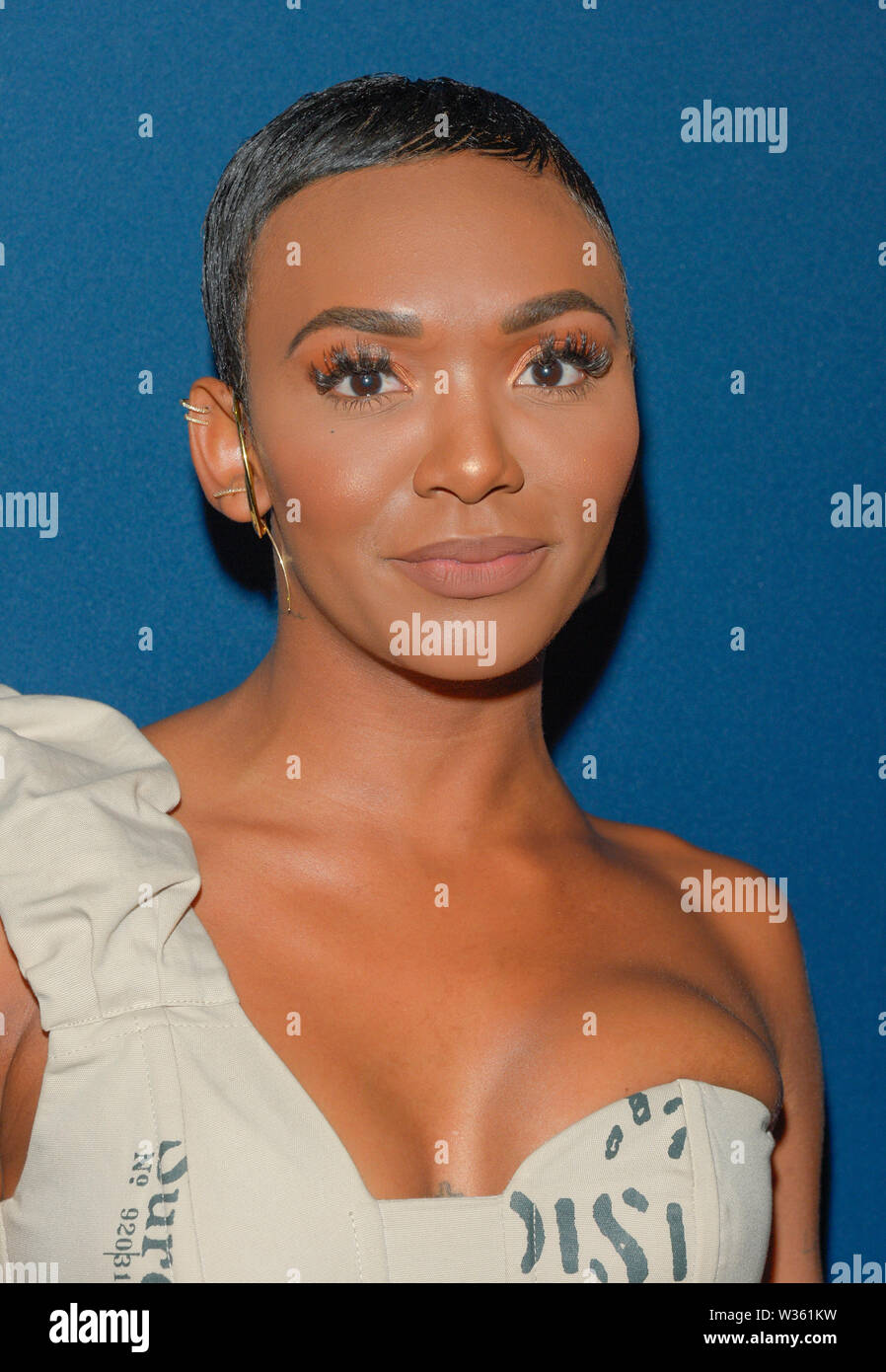 New York, NY - July 10, 2019: Elisa Johnson wearing dress by Misbhv ...