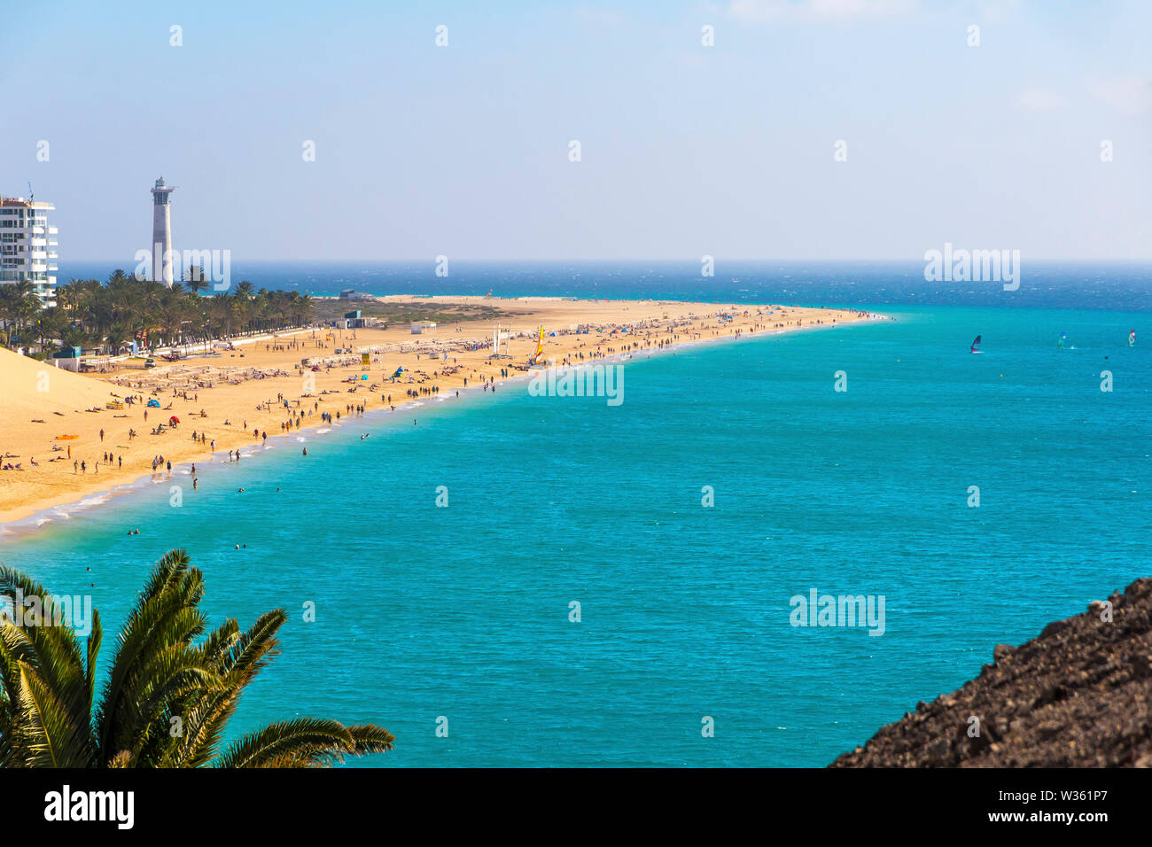 Aerial view of beach in Morro del Jable town (Morro Jable beach) on ...