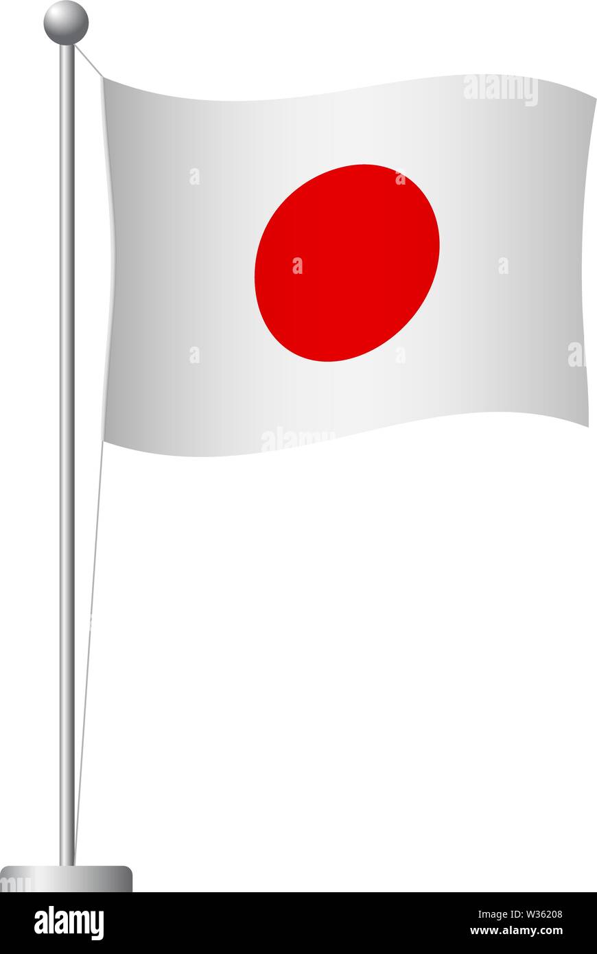 Japan flag on pole. Metal flagpole. National flag of Japan vector ...