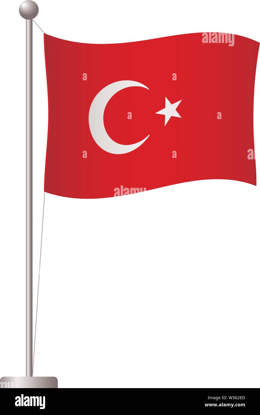 Turkey flag on pole. Metal flagpole. National flag of Turkey vector ...