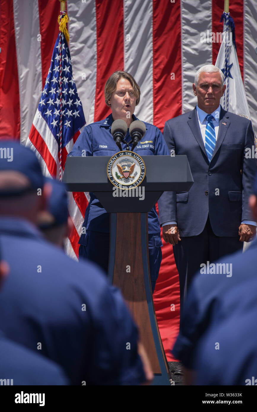 Coast Guard Pacific Area commander, Vice Adm. Linda Fagan, delivers her ...