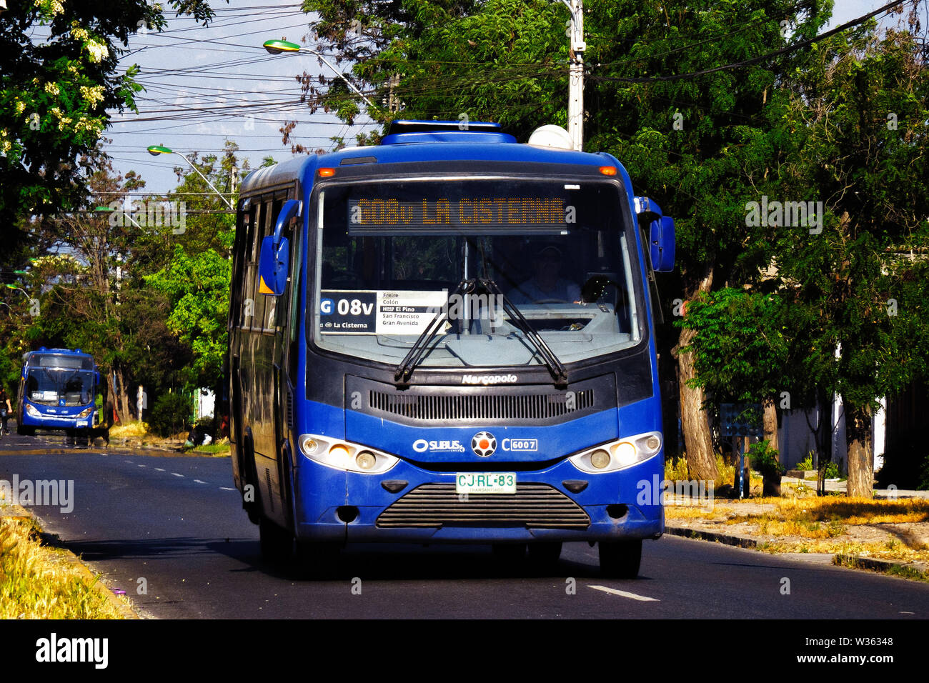 SANTIAGO, CHILE - OCTOBER 2014: Public transport bus in La Cisterna ...